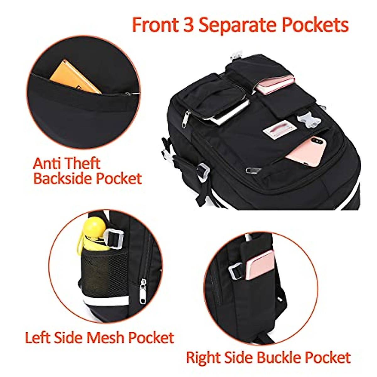 Oslimea Laptop Backpacks for Teen Girls, Aesthetic Backpack for College Middle School, School Bag Anti Theft Travel Daypack Large Bookbags for Women, Black