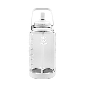 Takeya 64 oz Motivational Water Bottle with Straw Lid with Time Marker, Half Gallon, Premium Quality BPA Free Tritan Plastic, Cloud White
