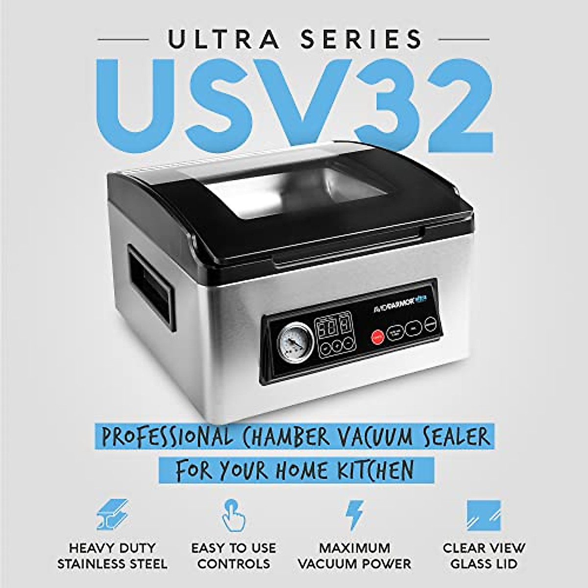 Avid Armor - Chamber Vacuum Sealer Machine USV32 Ultra Series, Vacuum Food Sealer for Wet Foods, Meat Sealers Vacuum Packing Machine, Compact Vacuum Chamber Sealer with 11.5 -Inch Vacuum Sealer Bar