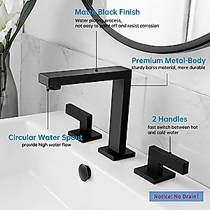 RUMOSE 8 inch Widespread Matte Black Bathroom Faucets for Sink 3 Hole Brass 2 Handle Lavatory Square Faucet Modern rv Bathroom Faucets