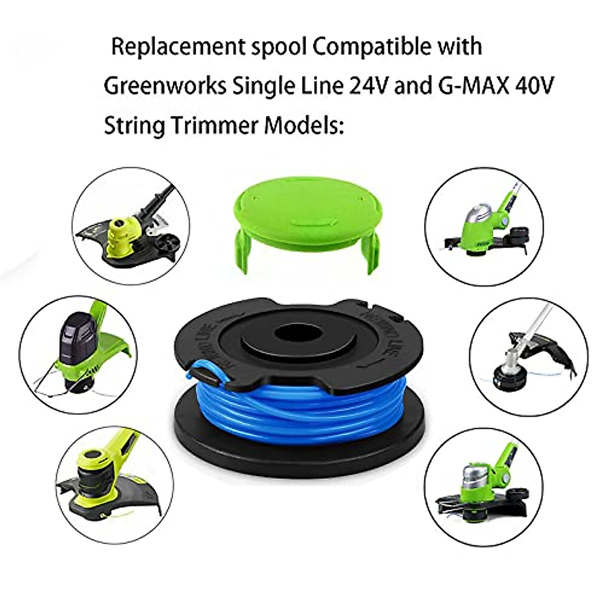 29252 Weed Eater Spool for Greenworks Weed Eater String Replacement Spool, 0.065"-16ft Trimmer Line Replacement Spool for Greenworks Weed Wacker String Trimmer 24V 40V (10 Spool+2 Cap)
