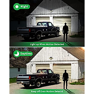 VORZU Solar Motion Light Outdoor, LED Security Flood Lighting with 3 Modes, Dusk to Dawn Sensor Luminaires Waterproof Exterior Wall Lamp for Garage, Garden, Yard, Patio and Porch, 2 Pack