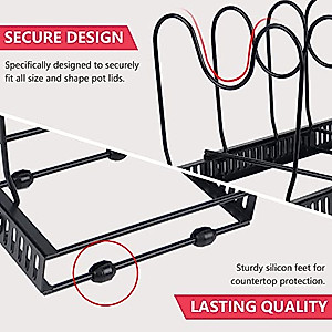 XSUPER Expandable Pot and Pan Organizer for Cabinet, Kitchen Pot Rack Organizer, Pans and Pots Lid Organizer Rack Holder with 7 Adjustable Compartments, Black