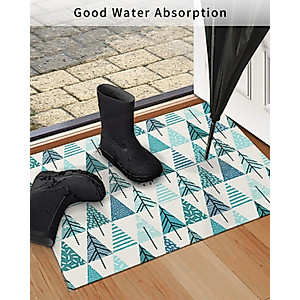 Indoor/Outdoor Door Mat Welcome Mats - Non-Slip Rubber Entryway Mats for Home High Traffic Area - Christmas Pine Tree Tile, 20x32 Inch