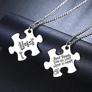 2PCS Best Friends Necklaces for 2 - Side by Side Or Miles Apart BFF Friendship Matching Puzzle Necklace Set Long Distance Friendship Gifts for Women Teen Girls
