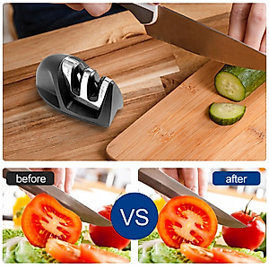 Vosda Knife Sharpener, 2-Stage Coarse & Fine Kitchen Knife Sharpener Tool, Black Afilador De Cuchillos, Scissor Pocket Knife Straight Knives Professional Sharpening Tool, Non-Slip Base