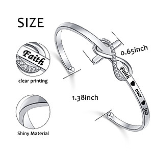 925 Sterling Silver Bible Verse Engraved Be Fearless Faith Over Fear Infinity Love Heart Cross Charm Cuff Bangle Sideways Cross Bracelet Religious Jewelry for Women Daughter Catholic