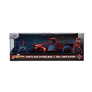 Jada Toys Marvel 1:32 1941 Ford Pickup Die-cast Car & 1.65" Proto-Suit Spider-Man Die-cast Figure, Toys for Kids Ages 8+