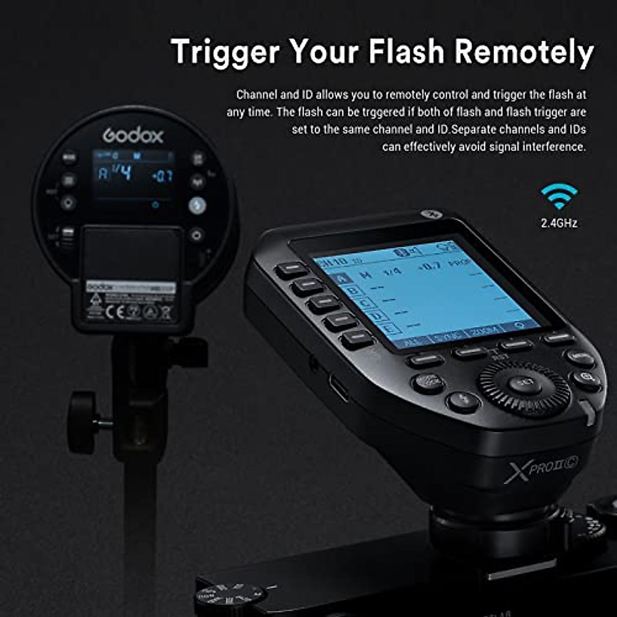 Godox XProII-C TTL Wireless Flash Trigger Compatible for Canon Cameras, 2.4G Wireless Flash Transmitter HSS 1/8000S,Bluetooth Connection, TCM Transform Function, New Hotshoe Locking, Large LCD Display