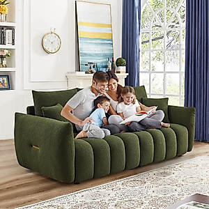 Cloud Sofa Couch,82" Teddy Bouclé Upholstered 3 Seater Sofa,Tufted Comfy Couch,Modern Sherpa Couch,Deep Seat Sofa with 3 Pillows,Oversized Loveseat for Living Room,Bedroom,Office,Apartment(Green)