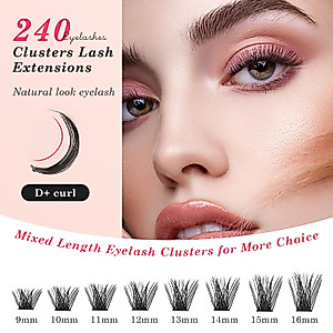 Cluster Lashes 240pcs Lash Extension D Curl False Eyelashes Individual Lash Clusters Eyelash Extension Mixed Length Eyelash Clusters Natural Look Eyelash Extension Cluster Lashes (40D-0.07D-9-16mm)