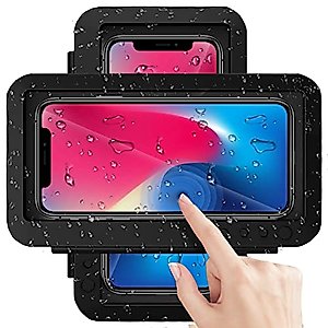 Shower Phone Holder Waterproof - Anti Fog High Sensitivity Touch Screen, 360°Rotation Wall Mount Shower Case for Phone for Bathroom Wall Mirror Bathtub Kitchen, Compatible with Under 7 Inch(Black)