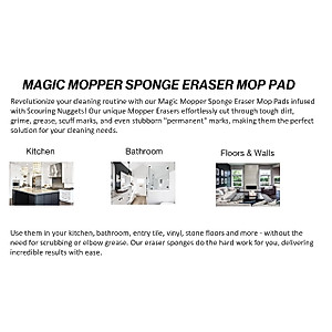 Magic Mopper 4.5" x 10" Heavy Duty Mop Floor Cleaning Eraser Pads Infused with Scouring Nuggets 10x Durability Commercial Grade Floor Baseboard Walls, Compare to Magic Eraser – Doodlebug Pad, 5 Pack