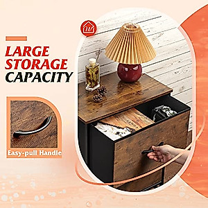 WLIVE Nightstand, Nightstand with 2 Drawers, Bedside Furniture, Night Stand, Small Dresser for Bedroom, College Dorm, End Table with Fabric Bins, Dormitory, Rustic Brown Wood Grain Print, Size L