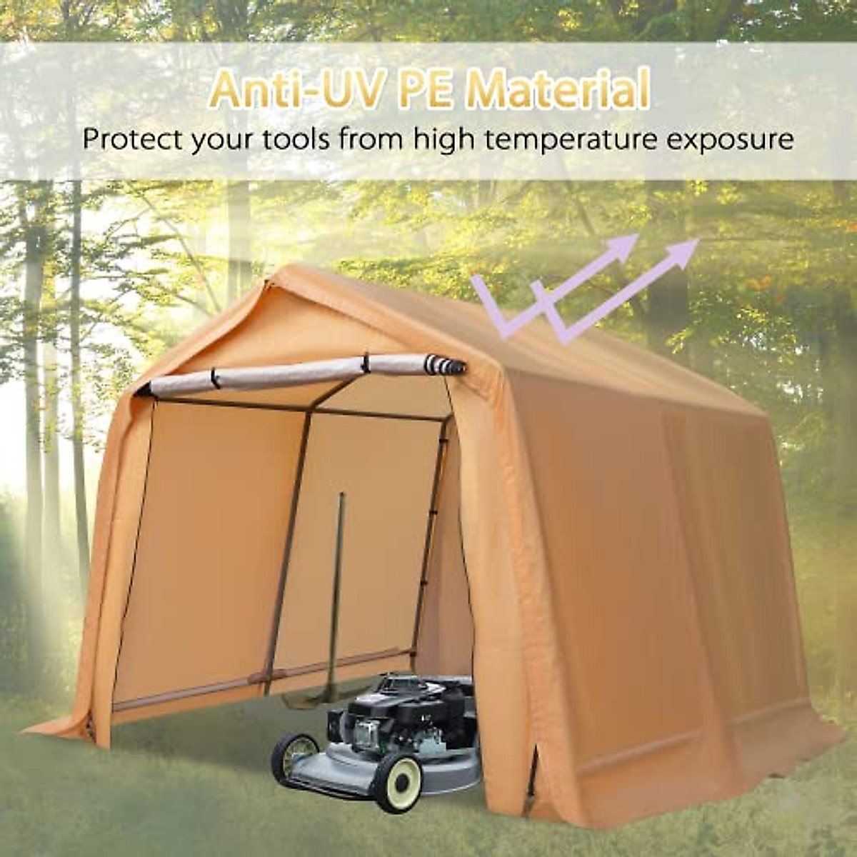 MELLCOM 10x10 ft Outdoor Storage Shelter - Heavy Duty Portable Garage, Tool Shed, Carport - Ideal for Bikes, Motorcycles, and Outdoor Tools - Beige