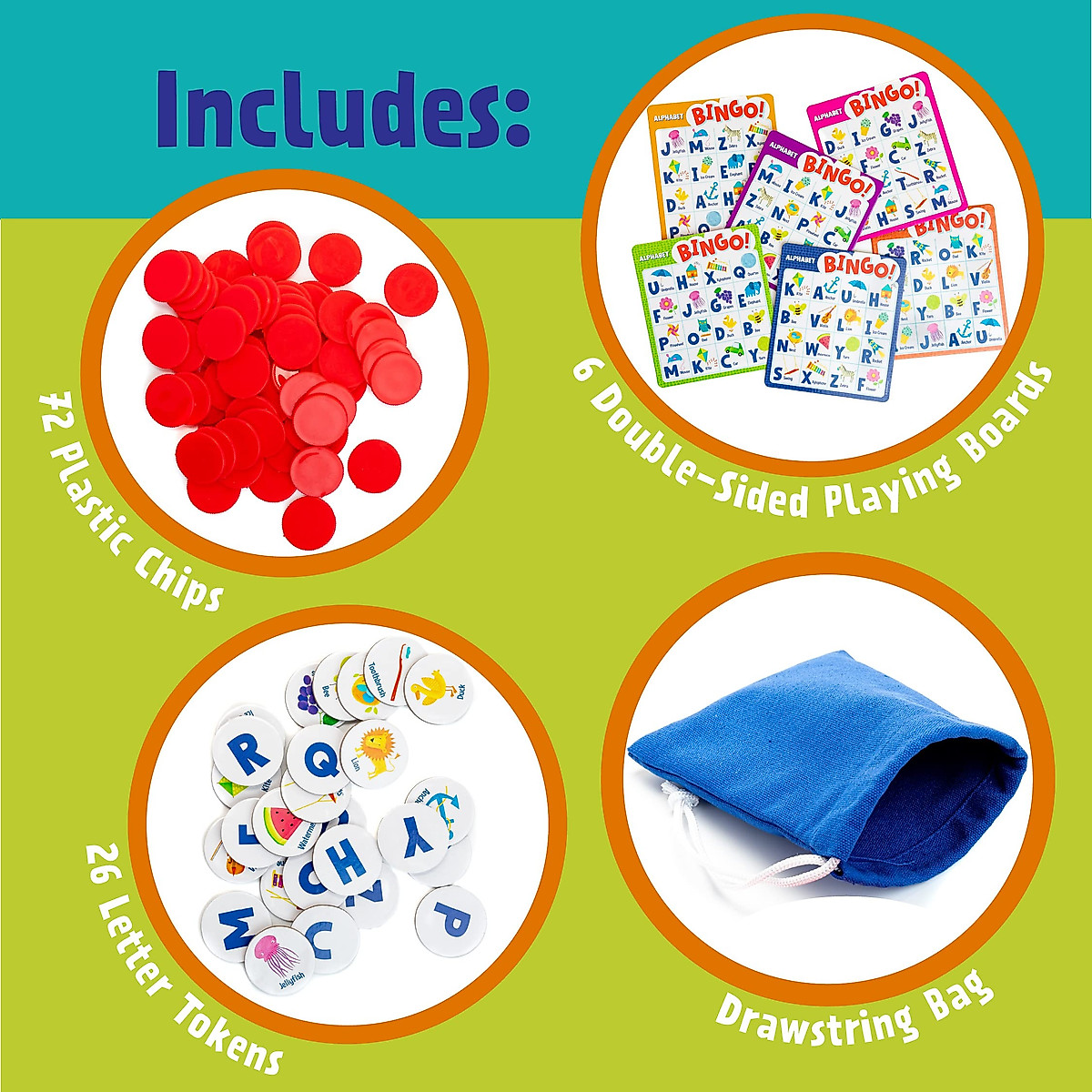 Peaceable Kingdom Alphabet Bingo! Letter Learning Educational Board Game for 2 to 6 Kids Ages 4+