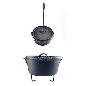 GLOCHYRA Camp Dutch oven Lid lifter 16.5" and Stand 10.6" - 2 piece set -Dutch oven camp cooking accessories, cooking trivet and Cast iron Lid lifter-comes with a storage bag