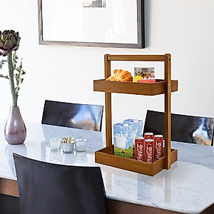 Utoplike Teak Collapsible 2 Tier Rack Dish Drying Rack and 2 Tier Standing Shower Organizer Caddy Corner with Handle