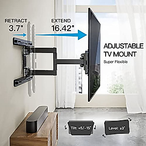 TV Wall Mount Full Motion Articulating Swivel Extension for Most 26-65 Inch Flat Curved TVs with Max VESA 400x400mm up to 88lbs, Wall Mount TV Bracket fits 12,16 inch Wood Stud by Pipishell