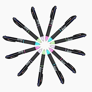Ipienlee Multicolor Ballpoint Pens 0.7mm Ball Point Pen 4 Color Ink (Black, Blue, Red, Green) in One Retractable Ballpoint Pen for Office School Supplies Pack of 12