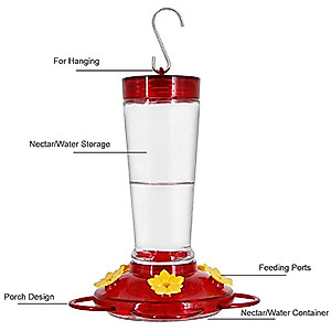 Joliyoou Hummingbird Feeder, 10 Onces Fluid Flower Bird Feeder for Outdoors (Red and Yellow Flower)