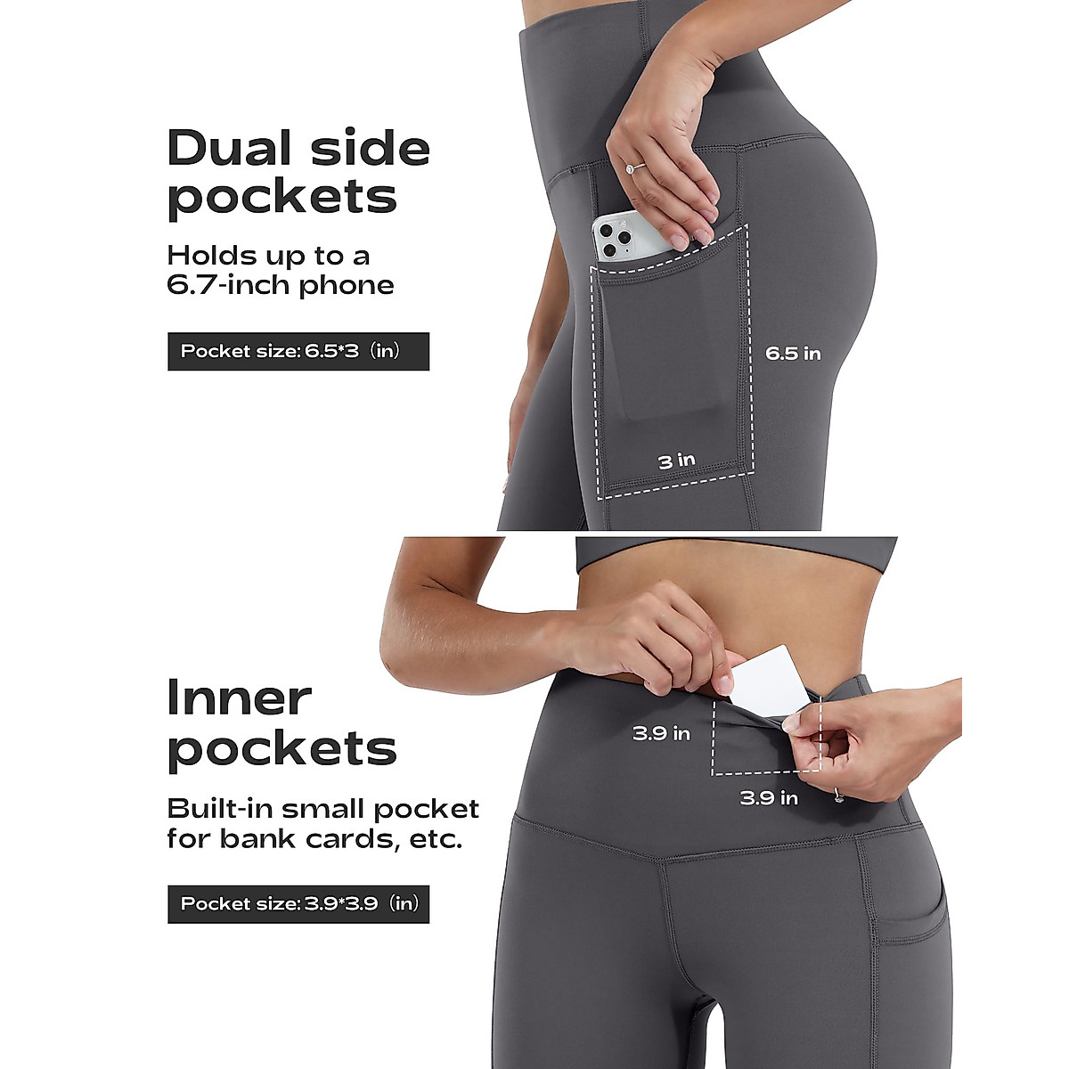 CHRLEISURE Leggings with Pockets for Women, High Waisted Tummy Control Workout Yoga Pants(5 Packs Black,Gray,Navy,Wine,JLGreen, 3XL)