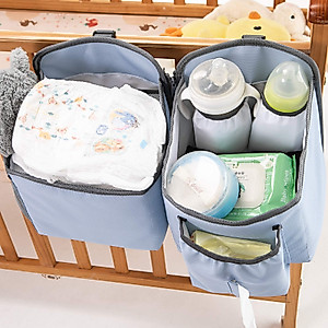 MOMIGO Baby Diaper Caddy Bag Stacker Organize - Nursery Storage Bin for Diapers, Wipes & Toys with Insulation Pocket - 2pcs Diaper Organizer for Crib Wall (Blue)