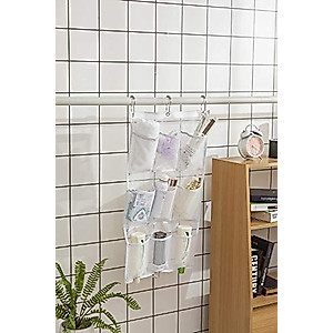 ALYER 9 Pockets Big Mesh Shower Caddy Hanging Bathroom Storage Organizer with 3 Rings (White)
