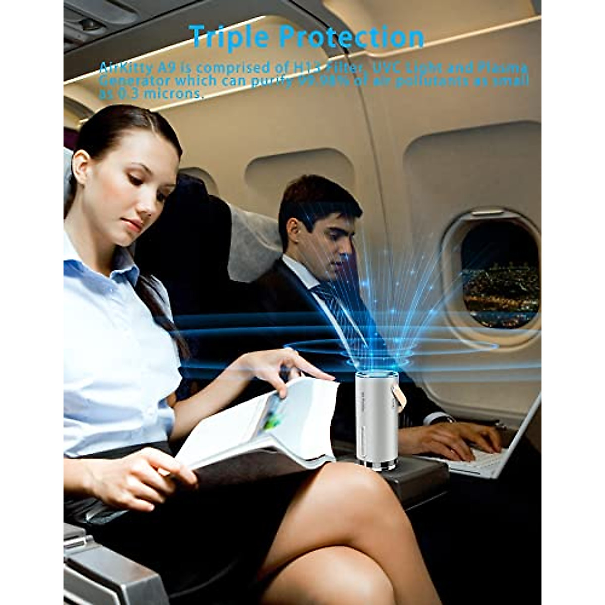 AirKitty Car Air Purifier, 3 in 1 Air Purifiers of UVC Light, Plasma Generator, Aviation Aluminum Enclosure,Siutable for Car, Office, Desktop, Small Room and Travel (Silver)