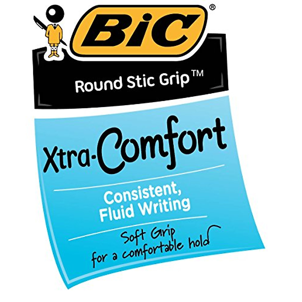 BIC Round Stic Grip Xtra-Comfort Medium Ball Point Pen, Blue, 8 Pack