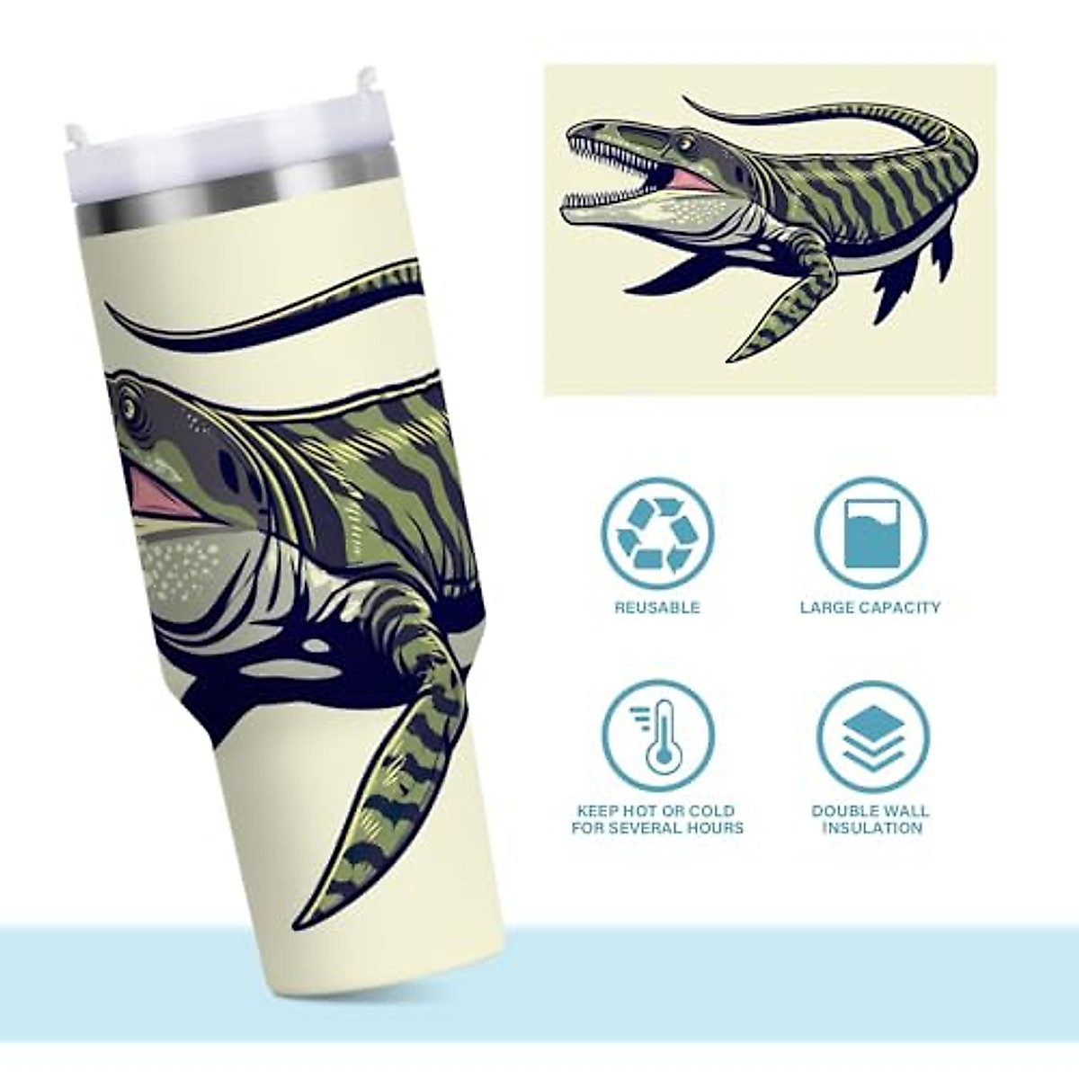 ODAWA 40oz Dinosaur Insulated Tumbler Cup with Lid and Straw, Double Insulated Tumbler