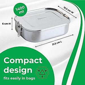 Stainless Steel Bento Lunch Box - Metal Lunch Container for Kids & Adults - Packing Box for Work Lunch - Leakproof Food Lunchbox with Lock Lids - Eco-Friendly Meal Storage Solution - 1400ml