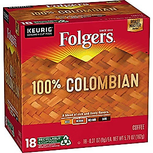Folgers K Cups 100% Colombian Coffee for Keurig Makers, Medium Roast, 72 Count