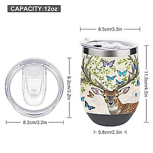 OPTKSNCU 304 Stainless Steel Insulated Cup with Lid, Antlered Butterfly Print Durable, And Easy to Clean – Ideal for Home, Office, And Gift Giving