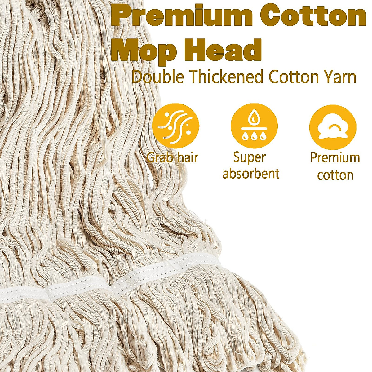 Yesland Commercial Mop with 2 Mop Heads, Industrial Cotton Mop with 61inch Long Handle, Heavy Duty Looped-End String Wet Mops for Cleaning Office Garage Hardwood Warehouse Factory Mall Deck