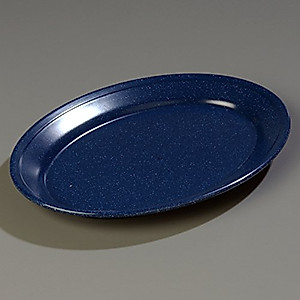 Carlisle FoodService Products Dallas Ware Reusable Plastic Oval Platter with Rim for Home and Restaurant, Melamine, 12 x 8.5 Inches, Café Blue, (Pack of 24)