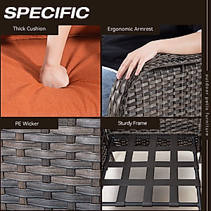 Gardenbee Wicker Patio Furniture Set 8-PCS with A 3-Seat Sofa, 2 Swivel Rocking Chairs, 2 Armchairs, 2 Ottomans and 1 Side Table Patio Conversation Set, Orange