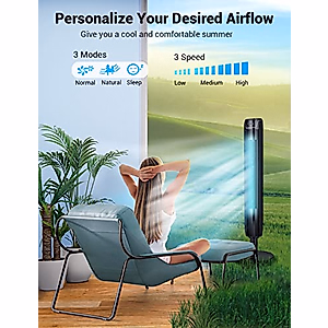 KopBeau Tower Fan for Bedroom, 42 Inch Oscillating Cooling Fans with Remote, Quiet Bladeless Floor Powerful Fan, 3 Modes, Buit-in 7Hrs Timer and LED Display, Standing Fans for Home Office, Black