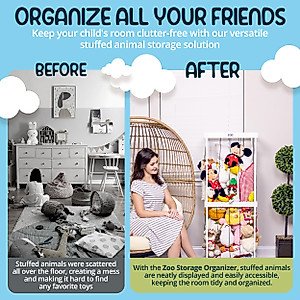 RELODECOR Stuffed Animal Zoo Storage, Wood Zoo Animals Toy Holder, Animal Cage Organizer, Ball Storage, Zoo Cage for Stuffed Animals