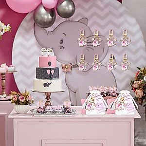 BUYWUMORE 12 Sets Baby Shower Pink Elephant Keychains It's a Girl Return Favor for Guests with Flower Sweets White Organza Bags and Thank You Tags Elephant Theme Party for Kids Party Supplies (Girl)