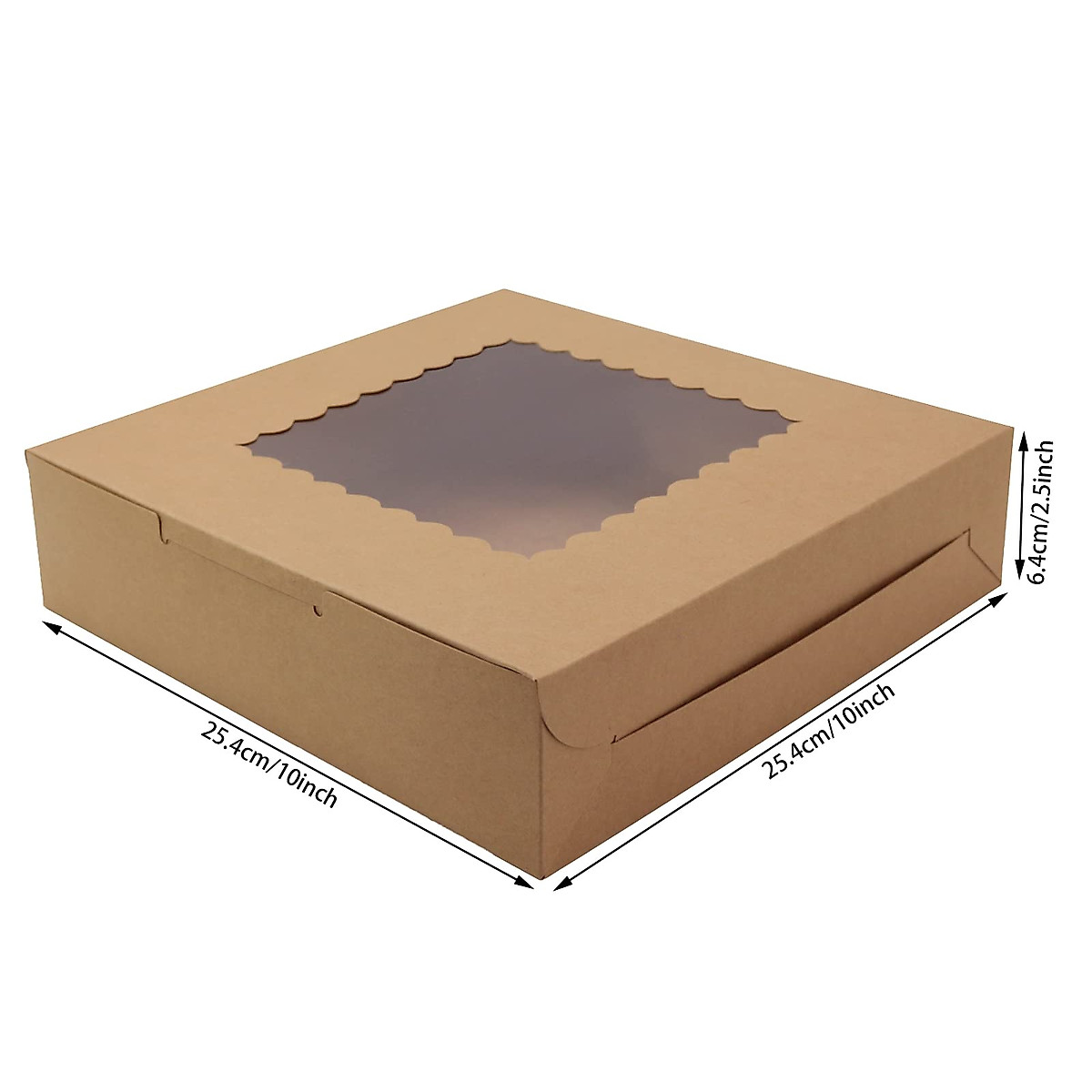 PQZKLDP 10Packs 10x10x2.5 Inches Brown Kraft Cake Boxes with Window, Gift Packing, Bakery Boxes, Dessert, Pastry, Cupcake, Pie Cookies, With Stickers,66 FT Twine(Brown, 10 * 10 * 2.5 Inch)