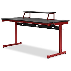 Signature Design by Ashley Lynxtyn Contemporary 63" Home Office Desk with Raised Monitor Stand, Red & Black