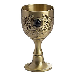 VIDAYA Chalice Goblet, Hand-Made Vintage Pure Copper Engraving Flower Pattern Metal Embossed Wine Copper Gemstone Cups Medieval Gothic Goblet 1.7oz 1-Pack