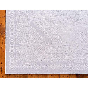 Unique Loom Leila Collection Distressed, Traditional, Vintage, Geometric, Border, High-Low Pile Area Rug (3' 3 x 5' 3 Rectangular, Gray/Ivory)