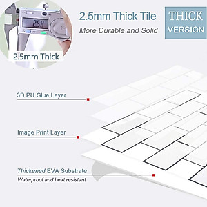 Yoillione Peel and Stick Backsplash for Kitchen: Self Adhesive Wall Tiles for Bathroom - Vinyl White Thick Back Splash Tile