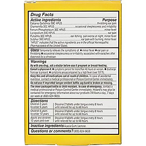 Swimmers Ear Relief Tablets for Kids by Hyland's, Fast Natural Homeopathic Pain Relief of Cold & Flu Earaches, Swimmers Ear, and Allergies, 40 Tablets
