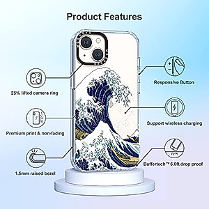 MOSNOVO Compatible with iPhone 14 Plus Case, [Buffertech 6.6 ft Drop Impact] [Anti Peel Off Tech] Clear TPU Bumper Phone Case Cover with Aesthetic Tokyo Wave Designed for iPhone 14 Plus 6.7"