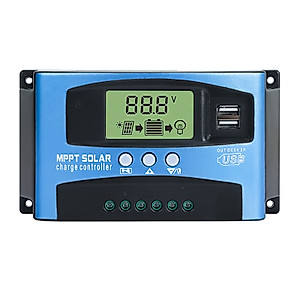 FellDen 50A MPPT Solar Charge Controller 12V/24V, Auto Focus Tracking Solar Panel Battery Regulator Dual USB Port Display Adjustable Parameter LCD Display Multiple Load Control Modes