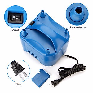 AGPtek 680W High Power Two Nozzle High Power Electric Balloon Inflator Pump Portable Blue Air Blower,Inflate in One Second, BP3-EU