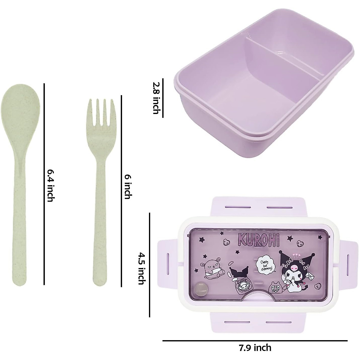 Holymid Kawaii Kumi Lunch Box, 1100 ML, Stackable Bento Container, 2 Compartments, Leakproof, BPA Free, Includes Utensils, Work Lunch Box